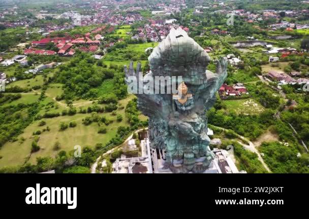 Aerial view statue hindu god garuda wisnu kencana Statue, Bali. Statue at entrance Garuda Wisnu ...