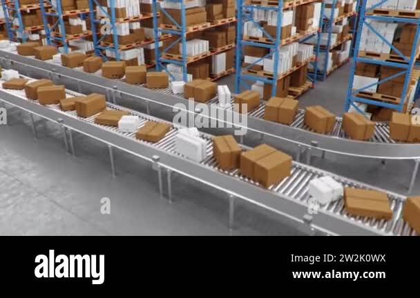 Warehouse with cardboard boxes inside on pallets racks, logistic center ...