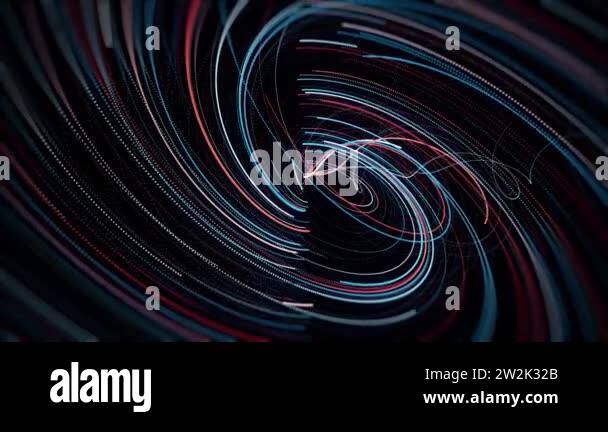Spiral swirl of neon lines on black background. Animation. Neon lines ...