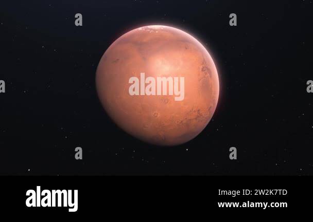 Planet Mars slowly rotating. Realistic red planet globe rotates around ...