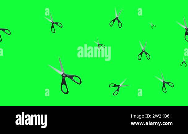 group of animated scissors elements, seamess loop on green screen ...