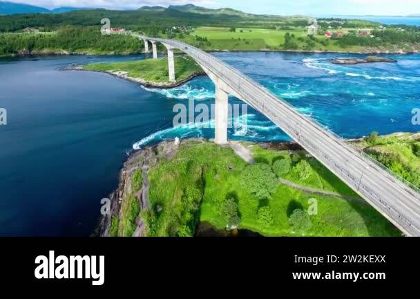 Whirlpools of the maelstrom of Saltstraumen, Nordland, Norway aerial ...
