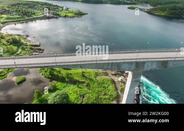 Whirlpools of the maelstrom of Saltstraumen, Nordland, Norway aerial ...