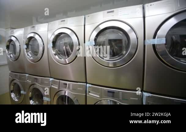 Rows of stainless washing machine Stock Video Footage - Alamy