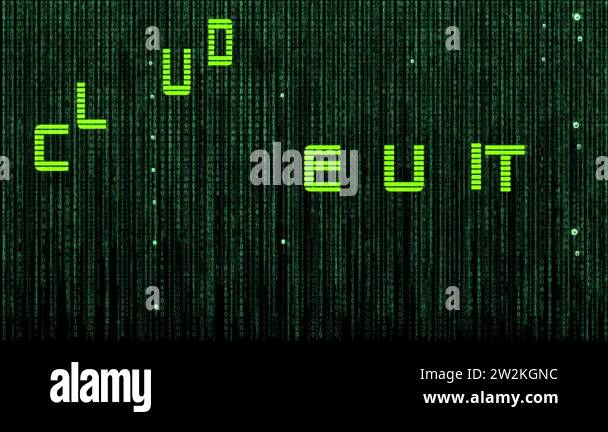 Binary code in the foreground of a network switch with LED lights for ...