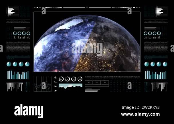 Planet Earth on analytics display. 3d terrestrial globe animation ...