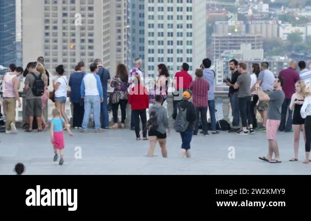 People taking pictures of buildings from high viewing platform Stock ...