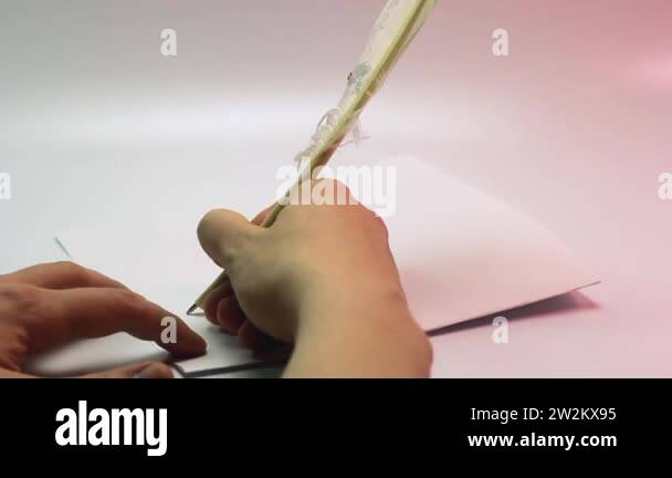 writing first poem with feather pen retro storytale Stock Video Footage ...