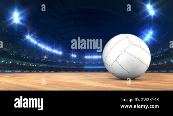 Modern Volleyball Arena with shining lights and ball motion on the ...