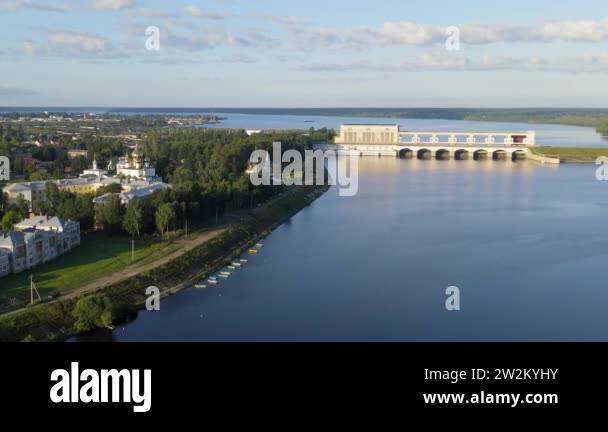 Uglich, Russia. Uglich hydroelectric power station on the Volga river ...