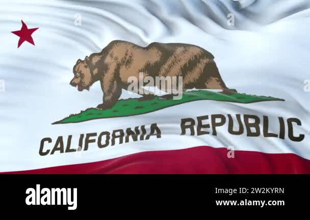 California (U.S. state) flag with highly detailed fabric texture ...