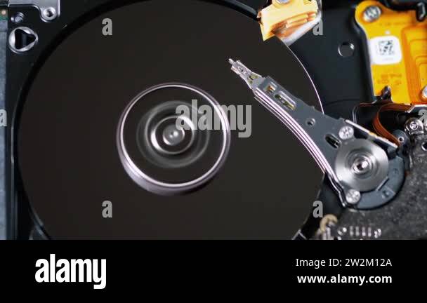 Hard Disk Drive Inside. Structure of HDD, Spinning Platter. Move ...