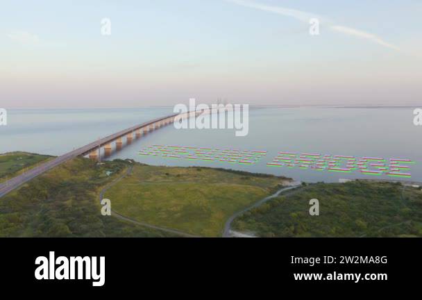 Oresund bridge. A long tunnel bridge with an artificial island between ...