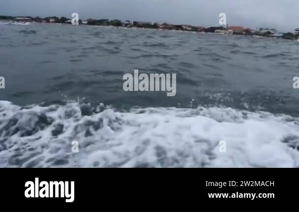 Speedboat on the way from Bali sanur beach to Nusa Penida in Bali ...