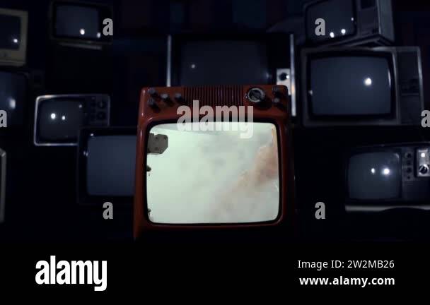 Robotic Arm on a Retro TV that Explodes. Blue Dark Tone Stock Video ...