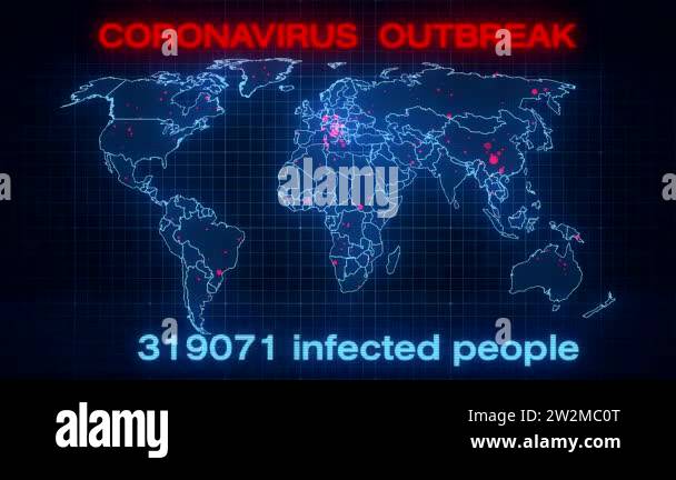 Video animation of a world map showing the outbreak of the coronavirus ...