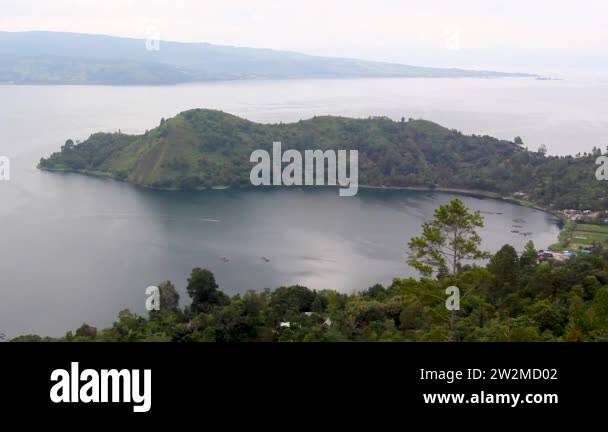 Lake with in the crater of the Toba volcano or Danau Toba in North ...