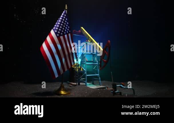 Business dialogue, oil agreement concept: National flags with Oil pump ...