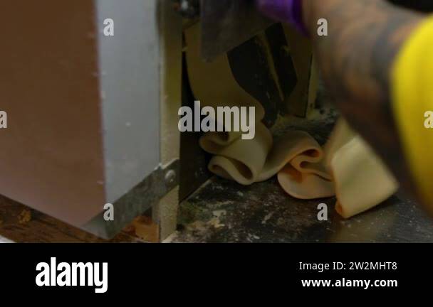 Slow Motion of man hands cook and prepairing dough of dumpling in a ...