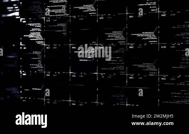 White digital codes in cells with numbers on black background ...