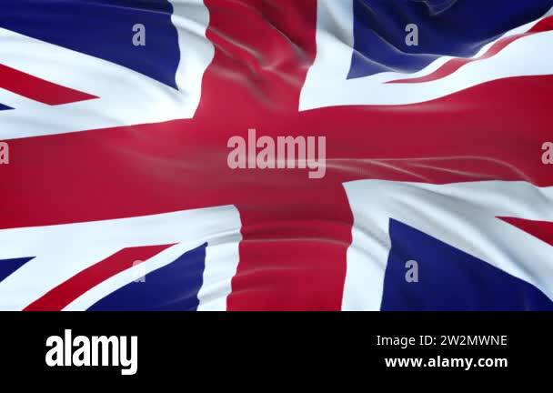 United Kingdom flag waving in the wind with highly detailed fabric ...