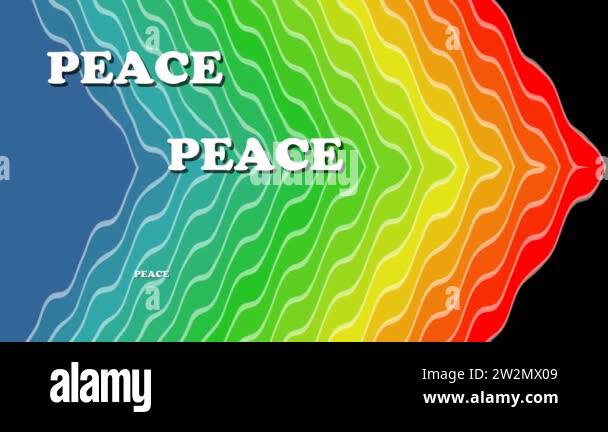 Peace background, white animated words Peace appearing on wavy rainbow ...