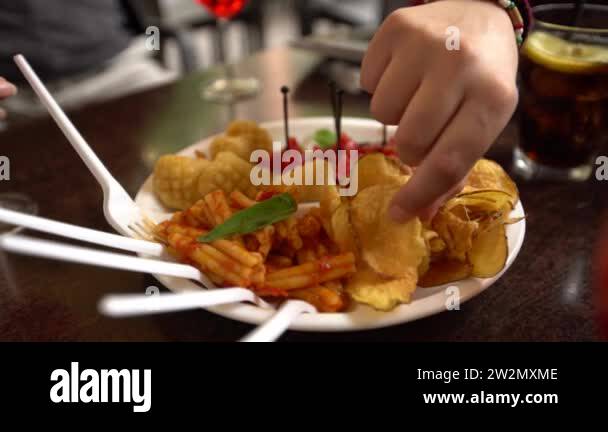 4K, Glasses of sparkling wine with aperol cocktail and appetizer ...