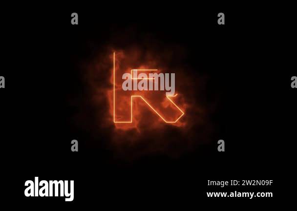 Alphabet in flames - letter R on fire - drawn with laser beam on black ...