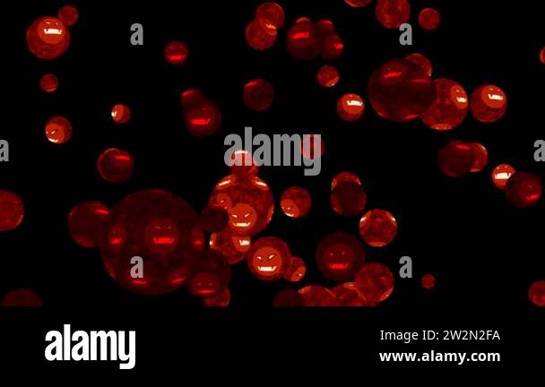 virus covid devil face mutation flame lava color flying on black screen ...