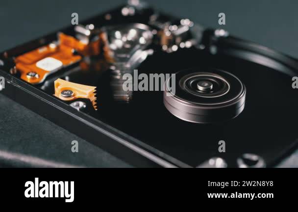 Hard Disk Drive Inside. Structure of HDD, Spinning Platter. Move ...