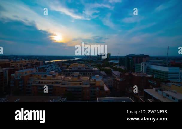 A sunset tmelapse of panoramic bayarea at Anzac bridge in Sydney high ...