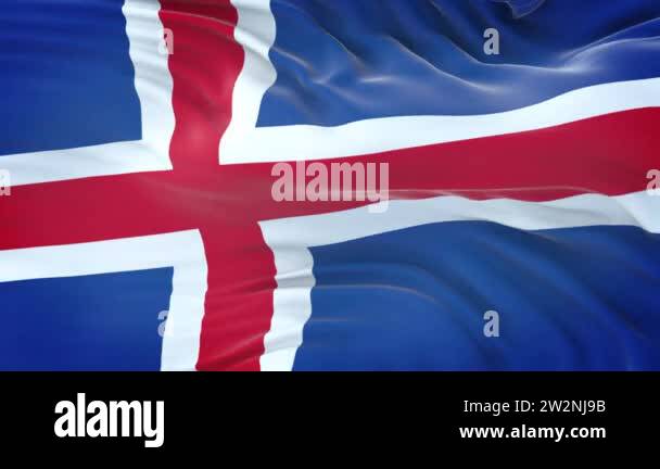 Iceland flag waving in the wind with highly detailed fabric texture ...