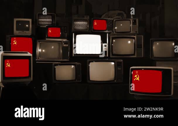 Flag of the Soviet Union on 1980s Televisions. Sepia Tone Stock Video ...