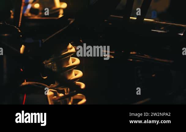 Close-up details of car engine on background of bright light. Stock ...
