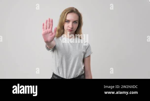 Woman saying no with stop hand sign Stock Video Footage - Alamy