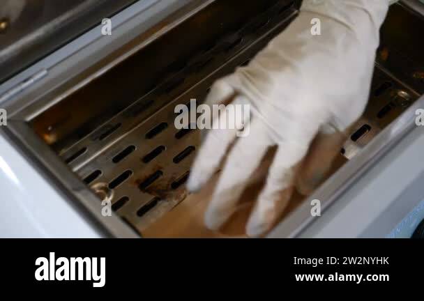 Sterilization of medical instruments in autoclave. Tools in craft ...