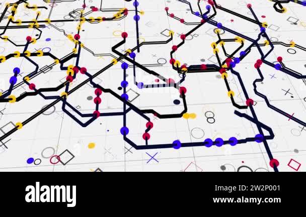 Color digital map of urban routes. Animation. Beautiful modern city map ...
