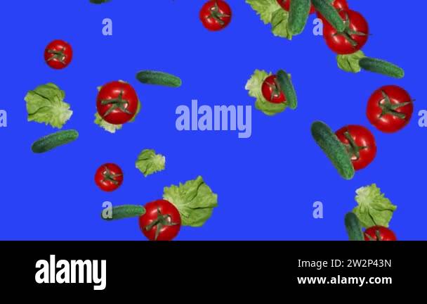 Vegetables falling animation chroma key element loop, cucumbers ...