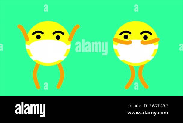 Funny emoticons or emoji in disposable medical face mask do exercises ...