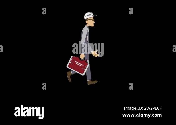 Worker with a toolbox walk cycle. Loop animation with included alpha ...