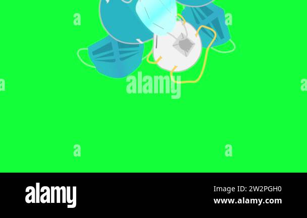 Falling Animation of face mask antivurs pretection green screen chroma ...