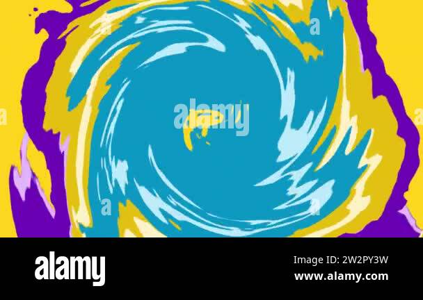 Animation of retro hypnotic motion of multiple bright yellow, blue and ...