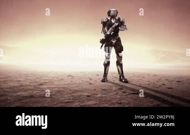 futuristic soldier in desert at sandstorm Stock Video Footage - Alamy