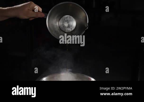 Fire Flames Igniting And Burning on black background while cooking ...