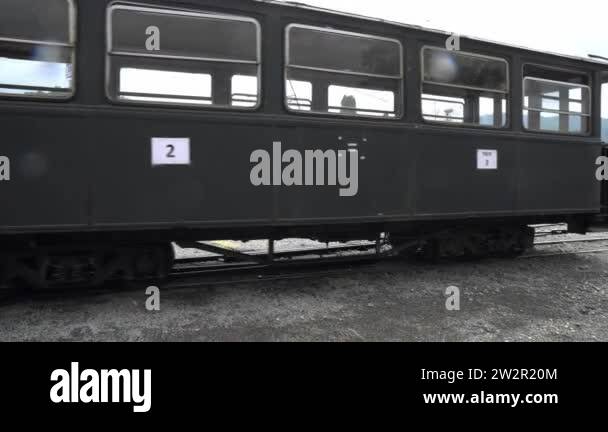 walking along the retro train, Old steam locomotive close-up, Steam ...
