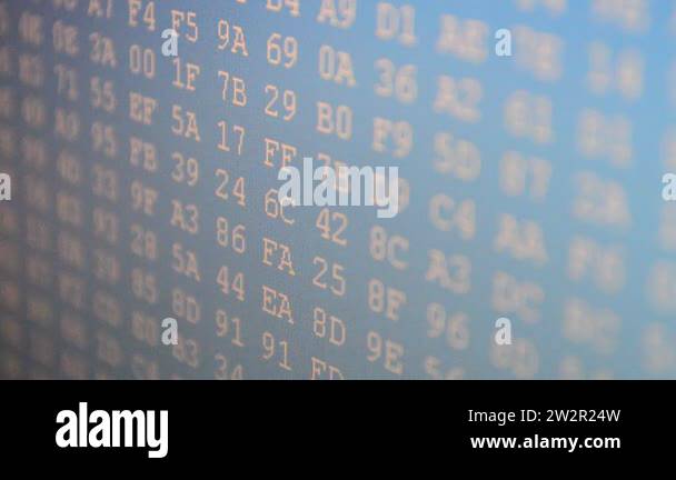 Shooting Of The Binary Table Of The Binary Hexadecimal Program Code On Screen Animated