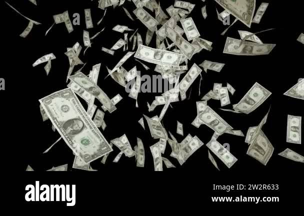 US Dollars Falling on Black and White Matte background. Cinematic 3d ...