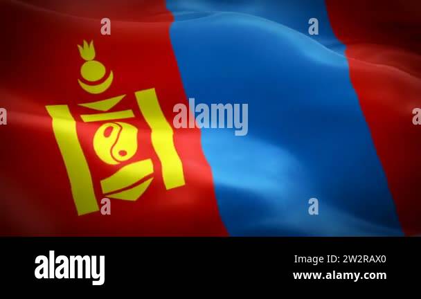 Mongolia island flag Motion Loop video waving in wind. Realistic ...