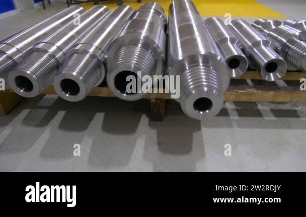 Metal parts are in warehouse after production. Threaded connection ...