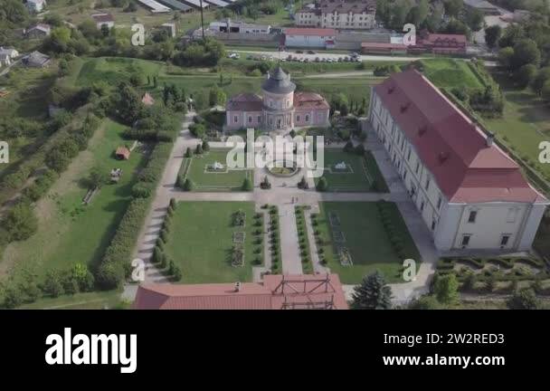 Zolochiv, Ukraine - July 25 2019: Aerial to Beautiful Palace castle and ...